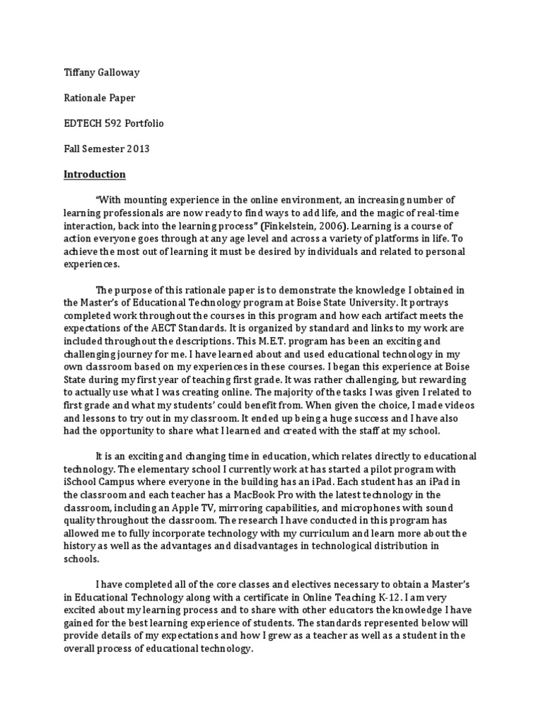 Rationale Paper | Educational Technology | Learning