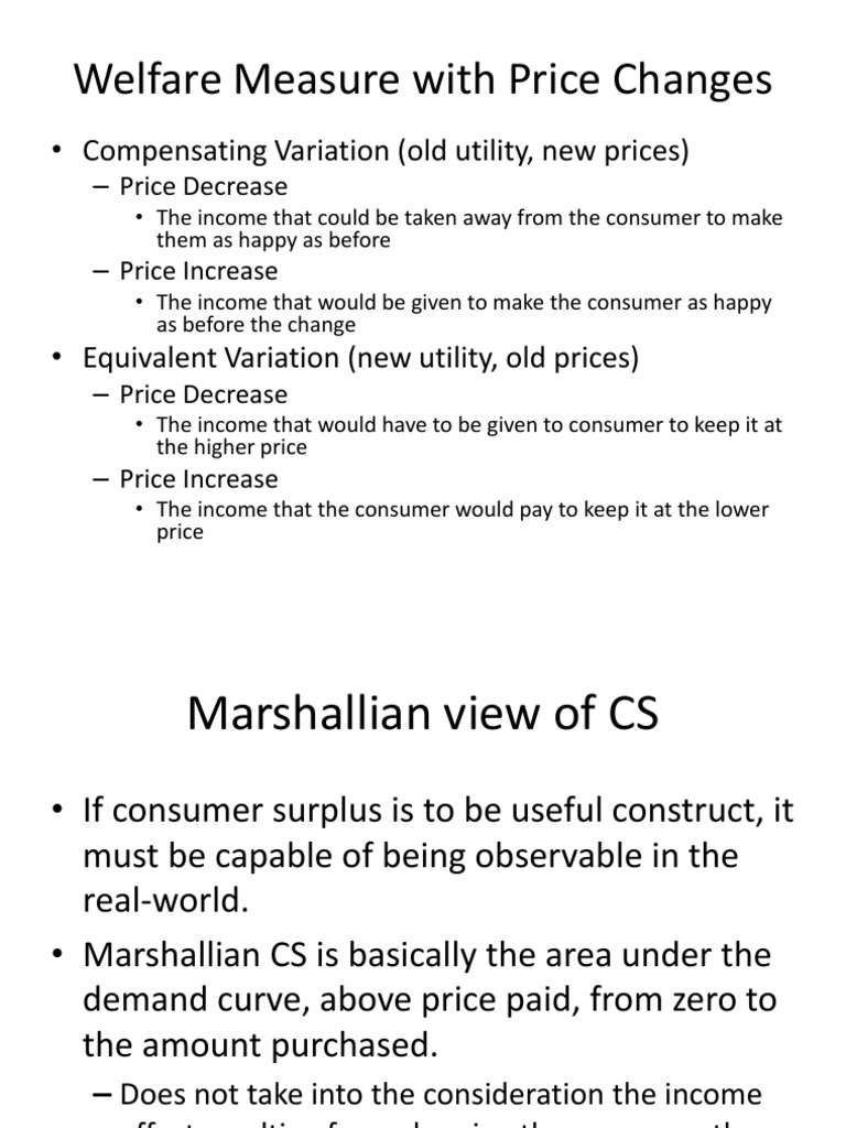 Welfare Measure With Price Changes: - Compensating Variation (Old ...