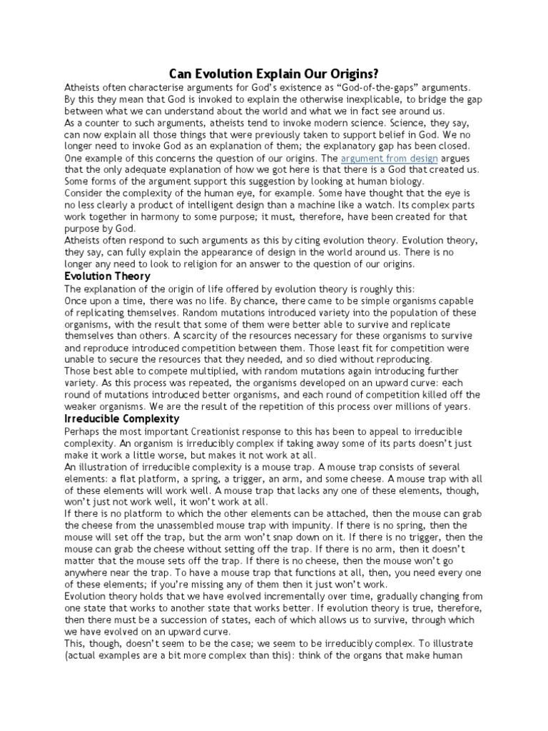 Can Evolution Explain Our Origins | PDF | Evolution | Life