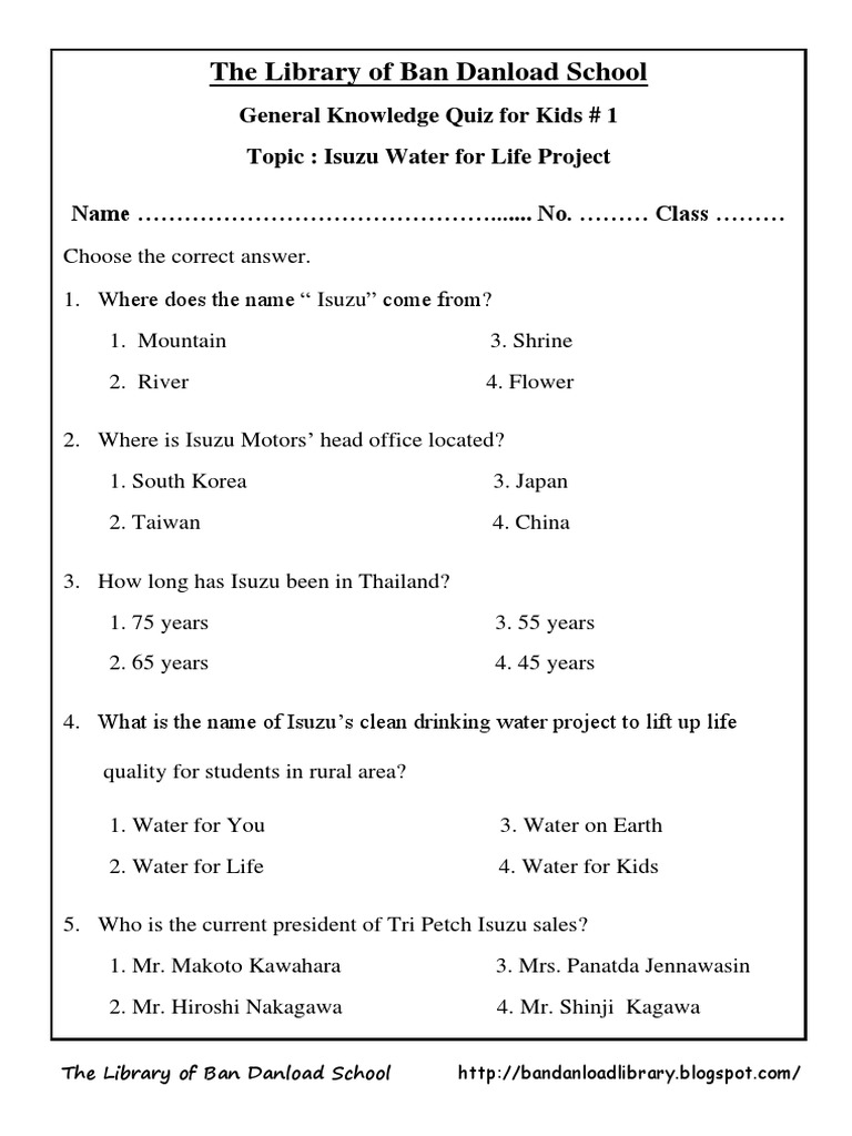 General Knowledge Quiz For Kids # 1 | PDF