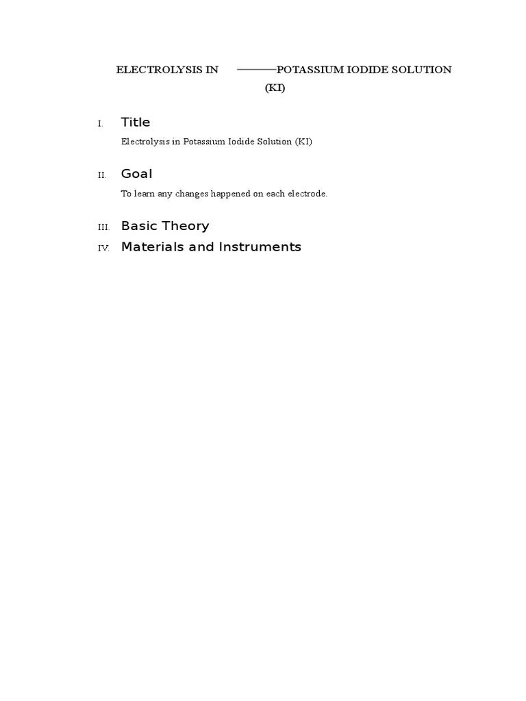 Electrolysis in Potassium Iodide Solution | PDF