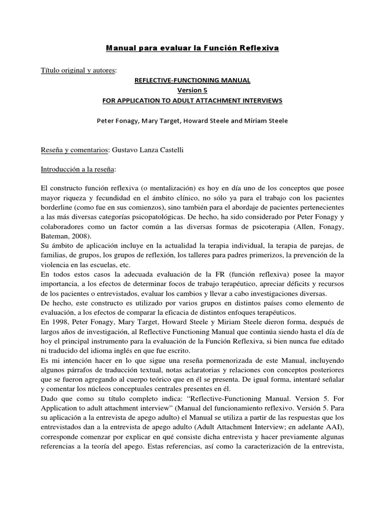 Evaluación de la Función Reflexiva | PDF | Teoría de apego | Mente