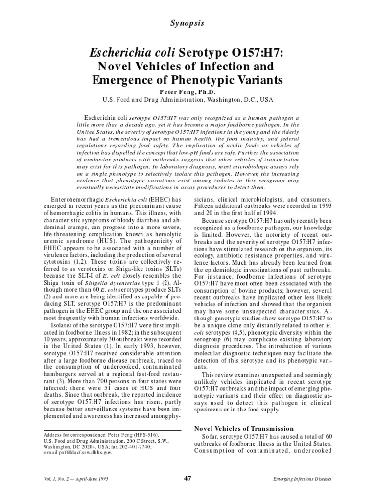 E. coli O157:H7 Emergence in Foods and Variants | PDF | Escherichia ...