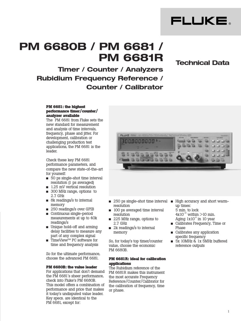 Fluke PM6680B Frequency Counter Data Sheet | PDF | Hertz | Frequency