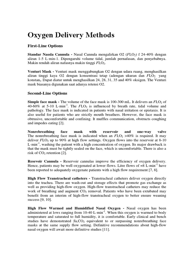 Oxygen Delivery Method PRINT | Oxygen | Reservoir