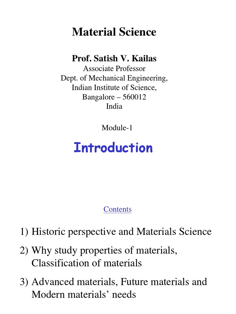 Material Science: Prof. Satish V. Kailas | PDF | Metals | Ceramics