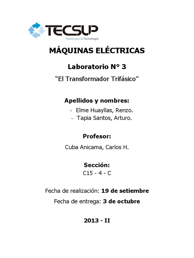 Lab. 3 - El Transformador Trifásico | PDF | Transformador | Corriente ... Lab. 3 - El Transformador Trifásico | PDF | Transformador | Corriente ...