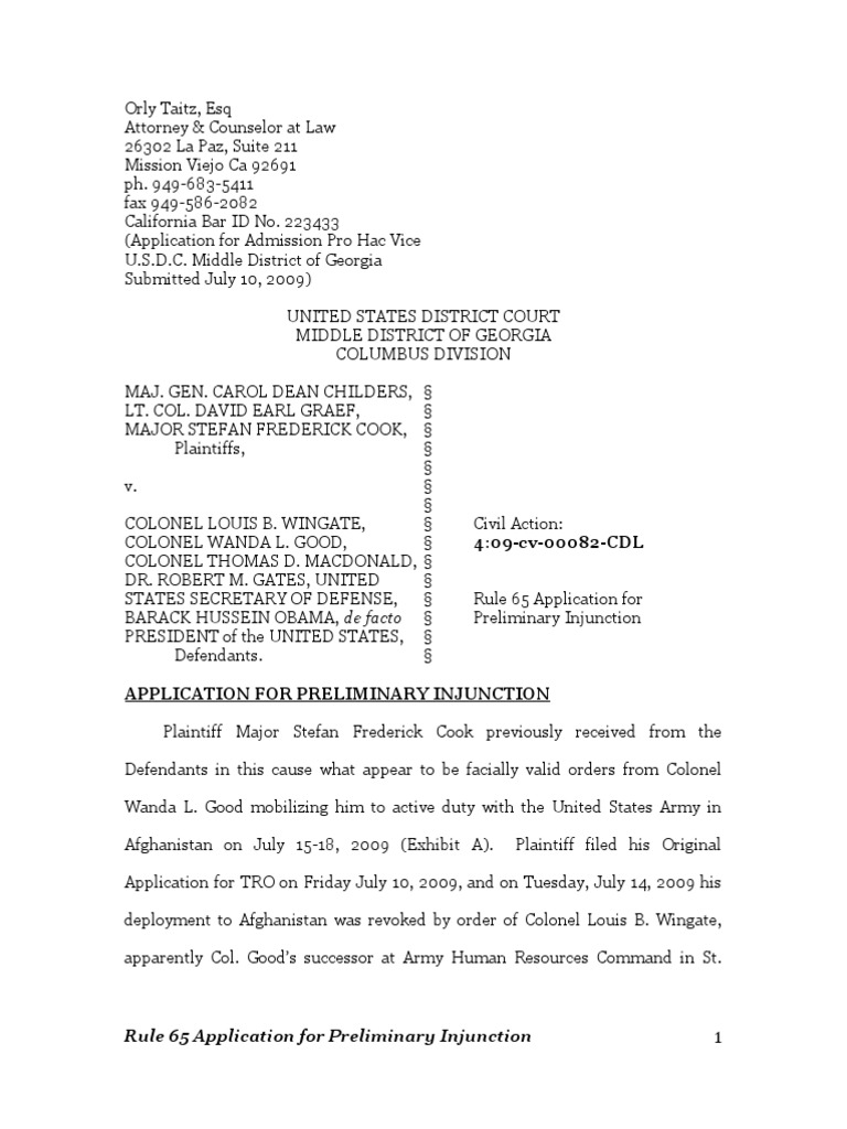 Application For Preliminary Injunction - Cook V Good | PDF | Mootness | Oath Of Office