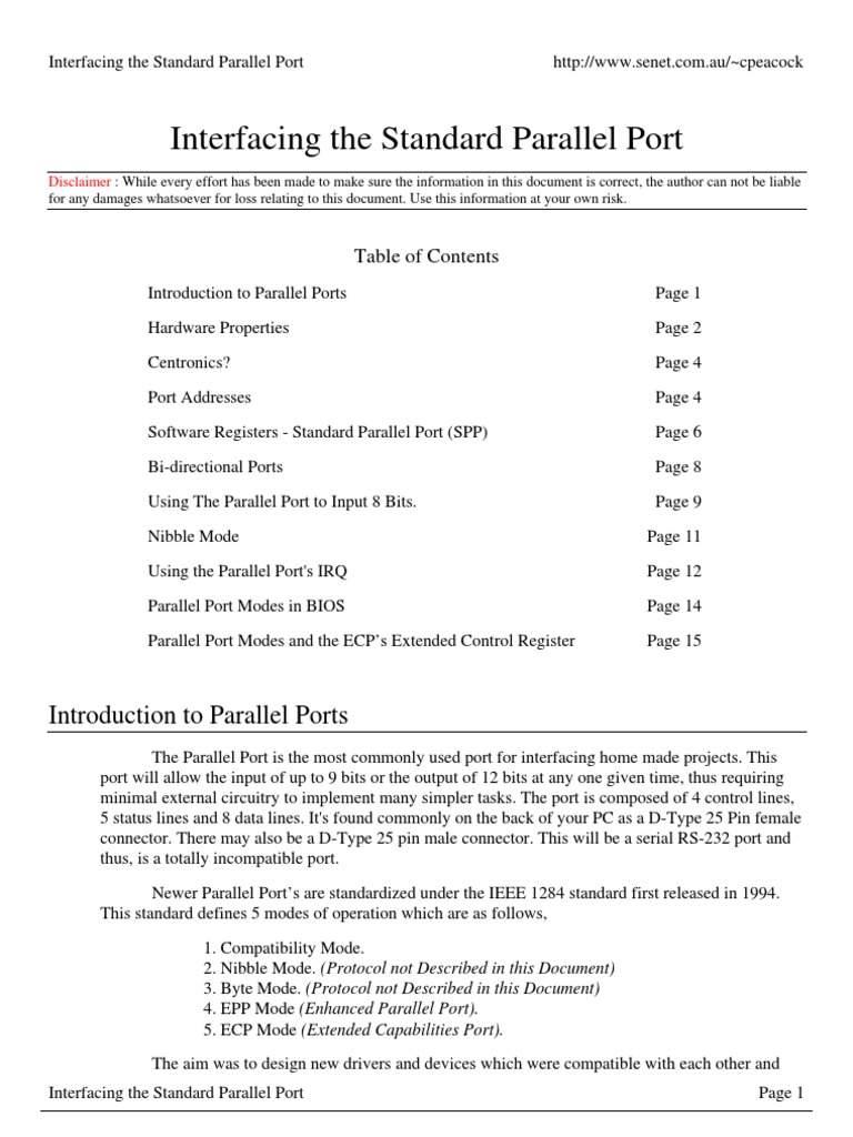 Parallel Port Interfacing - Explained - (Good) | PDF | Bios | Computer Engineering