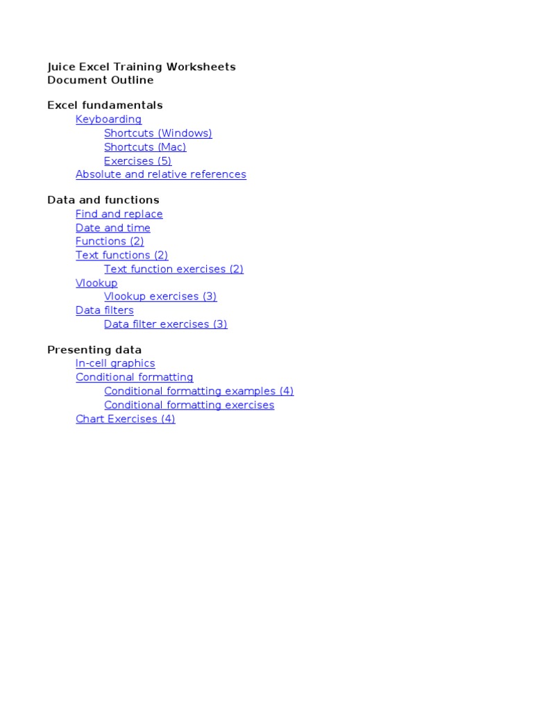 Excel Training Worksheets | PDF | Keyboard Shortcut | Microsoft Excel