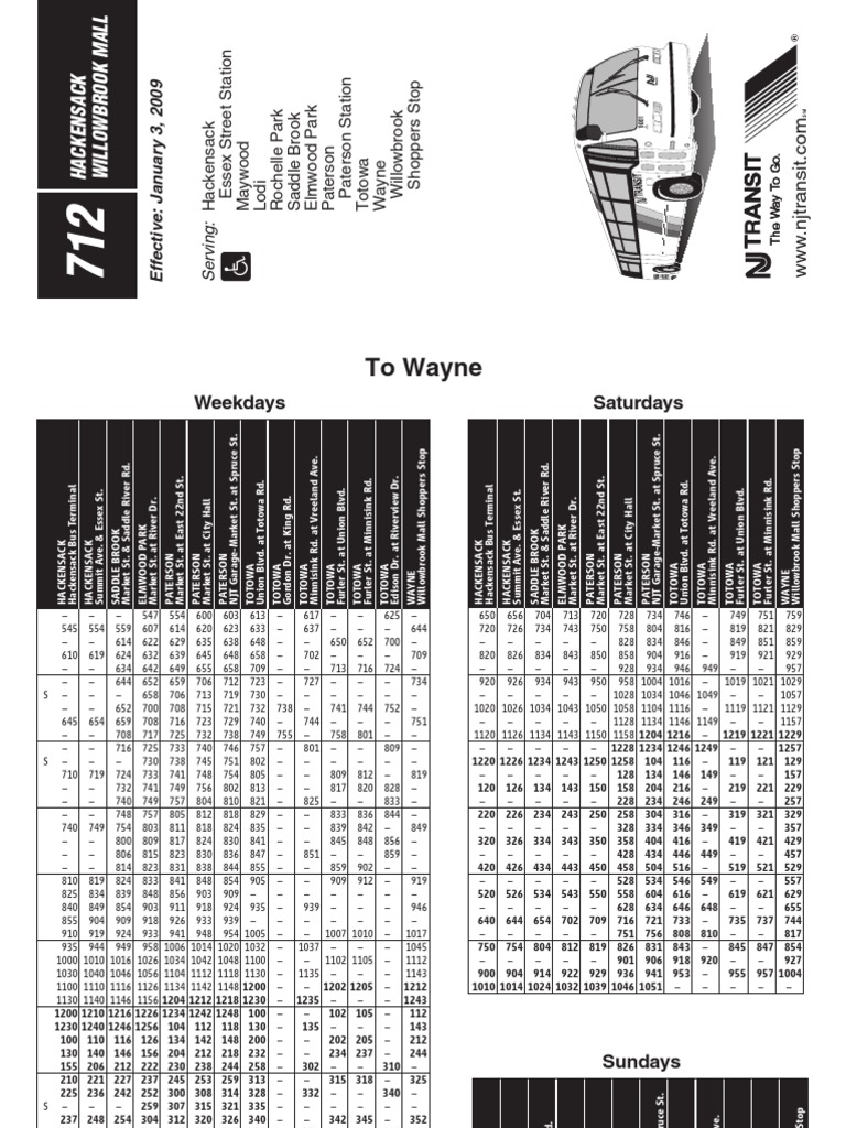 NJ Transit Bus 712 Schedule Details | PDF | Fare | Public Transport