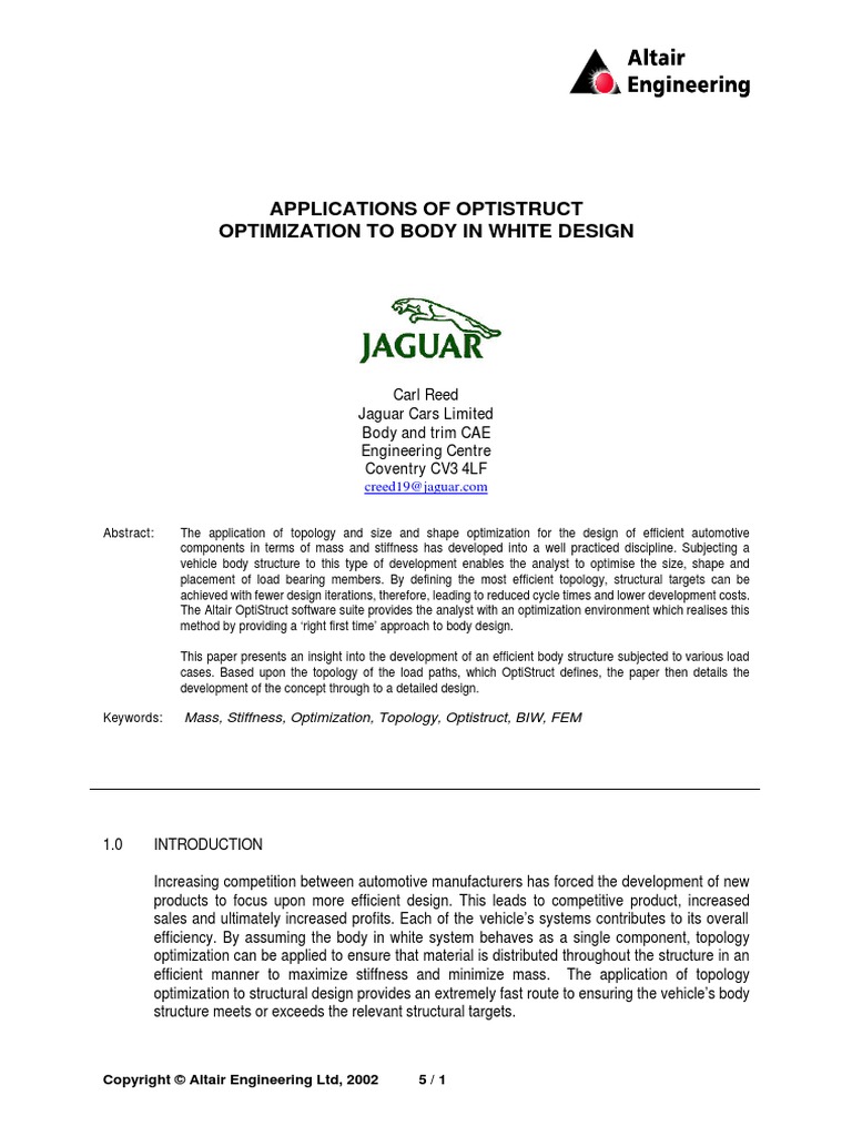 Optimization To Body in White Design | Download Free PDF | Mathematical ...