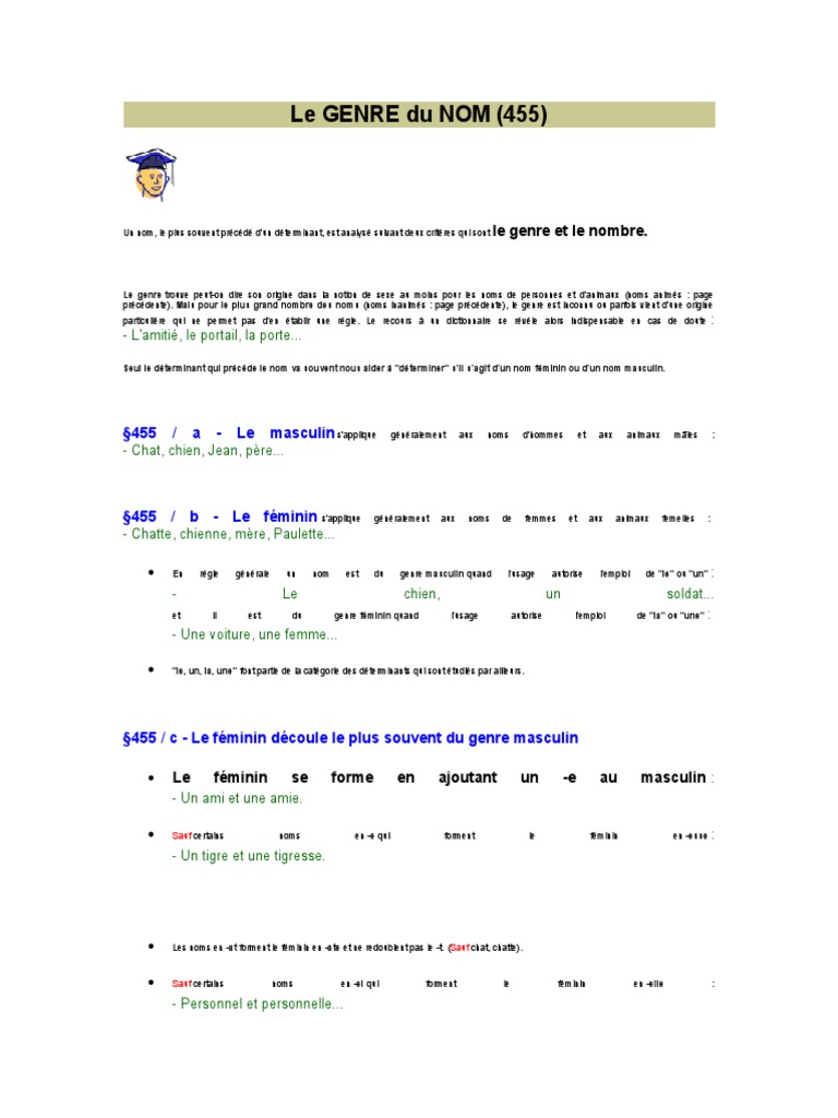 Le GENRE Du NOM | PDF | Genre grammatical | Morphologie linguistique