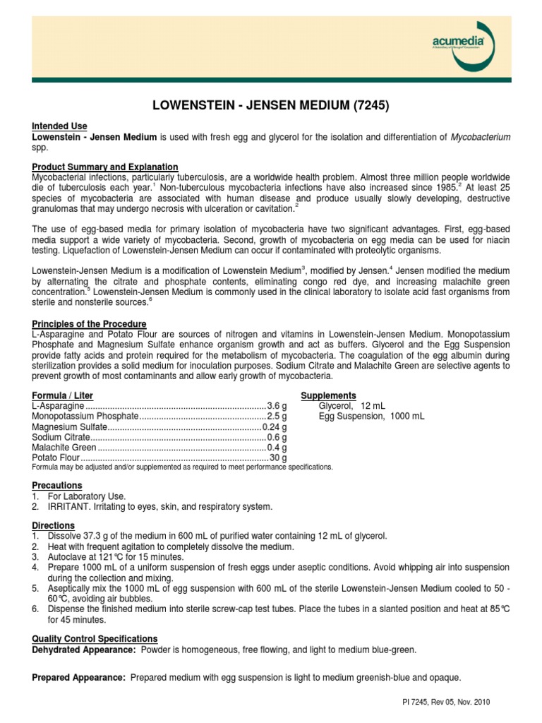 Lowenstein Jensen Medium | Mycobacterium | Growth Medium