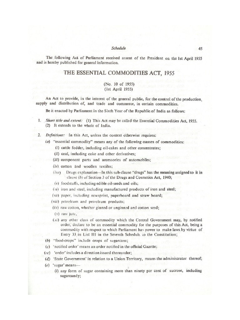 Essential Commodity Act 1955 | PDF