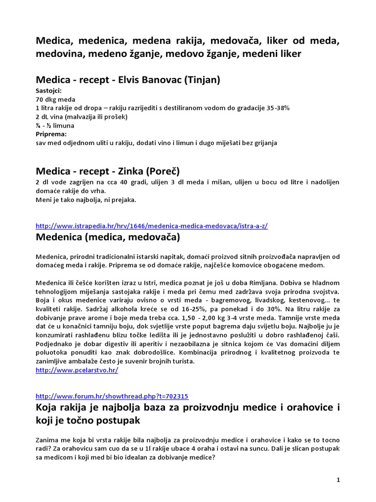 Medica, Medenica, Medena Rakija, Medovaca, Medovina, Medeno Zganje ...