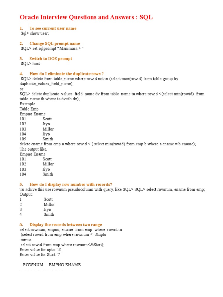 Oracle Interview Questions And Answers Pdf Database Index Databases 