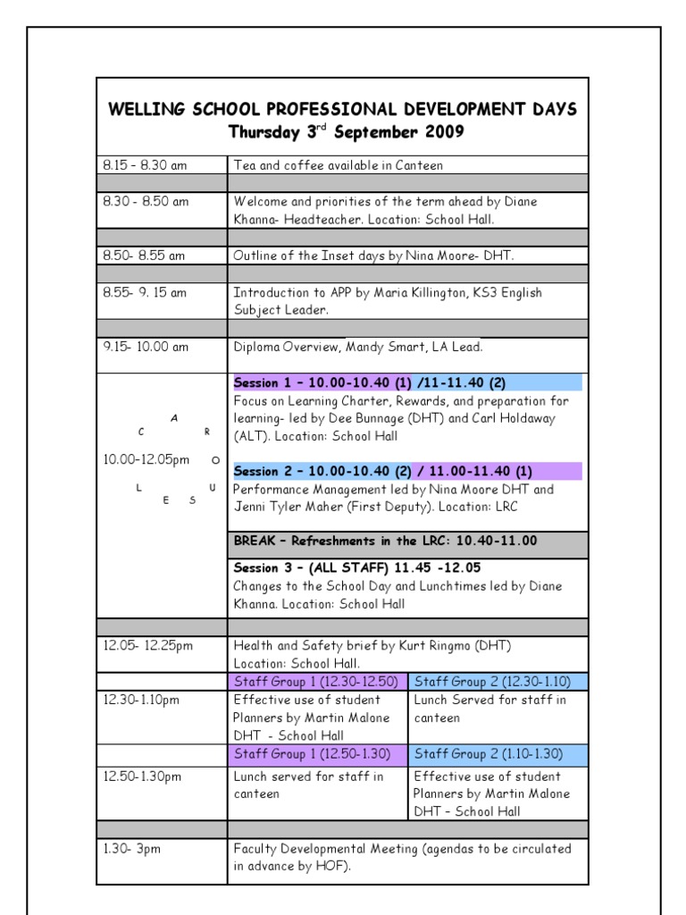 Inset Days Programme Sept 09 Final | PDF | Behavior Modification | Learning