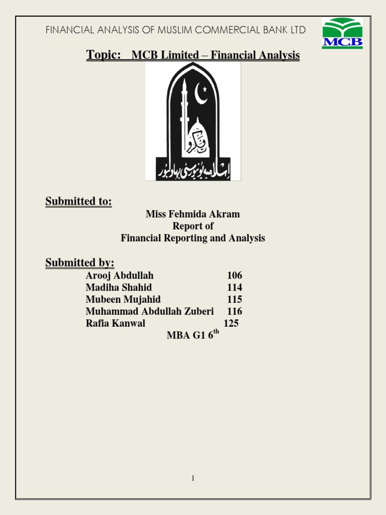 Financial Reporting and Anlaysis Report On MCB Limited | PDF | Equity ...