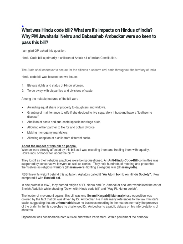 What Was Hindu Code Bill | PDF | Jawaharlal Nehru | Virtue