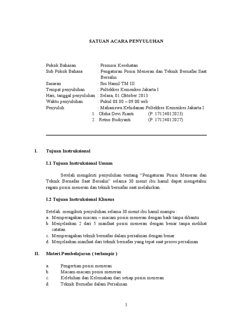 Posisi Meneran Dan Teknik Bernafas | PDF