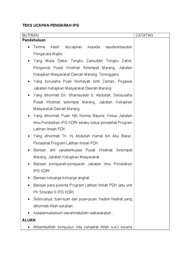 Teks Ucapan Pengarah Ipg | PDF