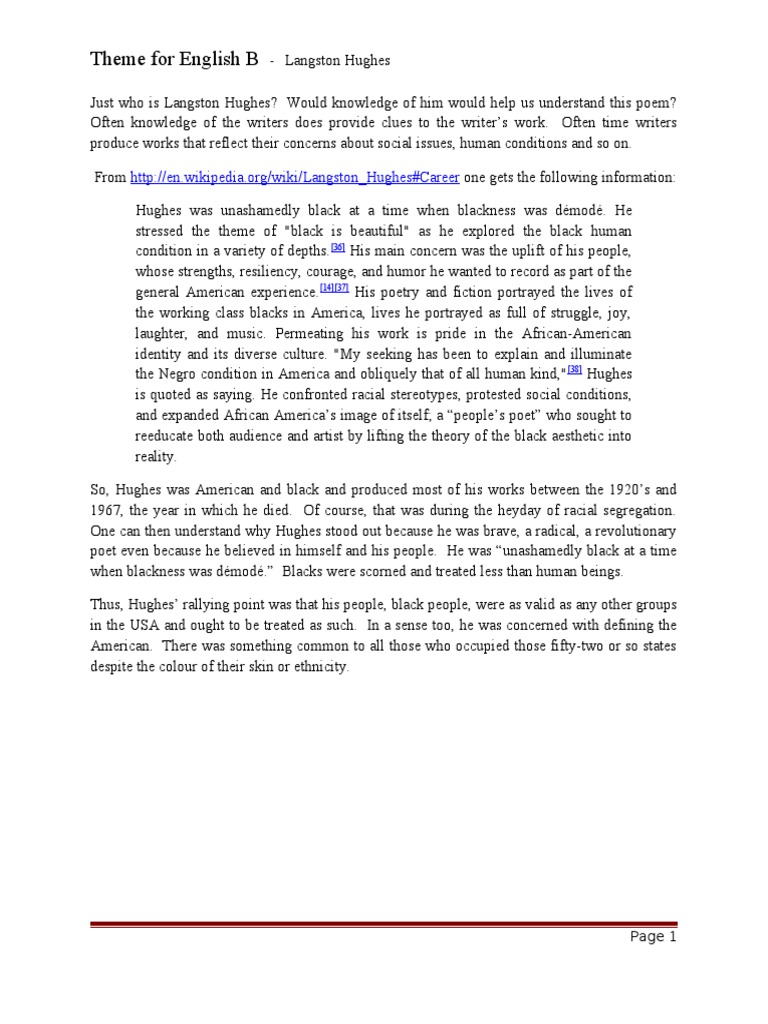 Theme For English B | PDF | Poetry | Culture (General)