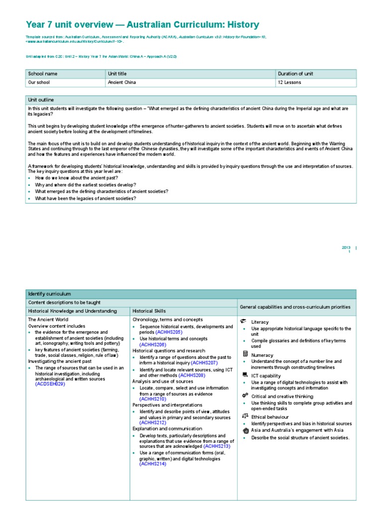 Overview of Ancient China Unit | PDF | Educational Assessment | Curriculum