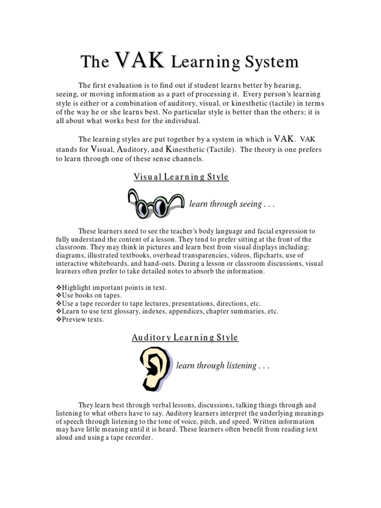VAK Learning Styles | PDF | Learning Styles | Educational Psychology