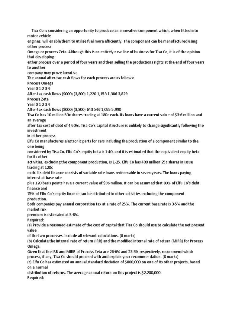 Investment Analysis for Tisa Co | PDF | Internal Rate Of Return | Cost ...