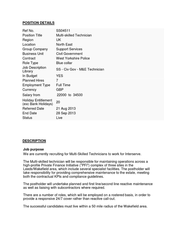 Multi Skilled Technician | PDF | Hvac | Business