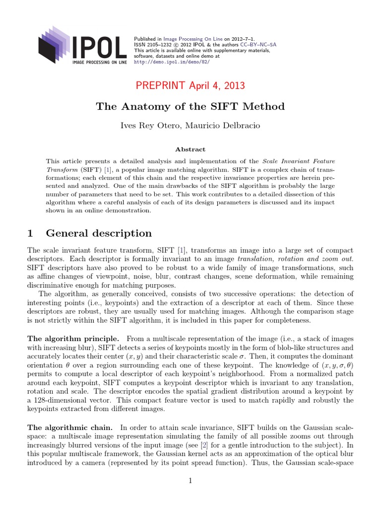 The Anatomy of The SIFT Method: PREPRINT April 4, 2013 | PDF ...