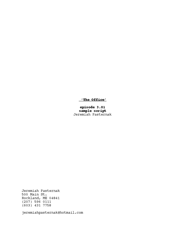 Jeremiah Pasternak: The Office' Episode 3.01 Sample Script | PDF | American Television Sitcoms ...