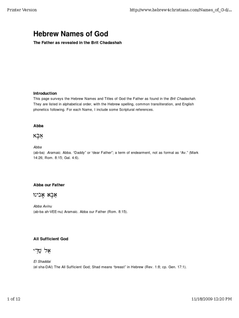 Hebrew Names of God in Brit Chadashah | PDF | Names Of God In Judaism ...