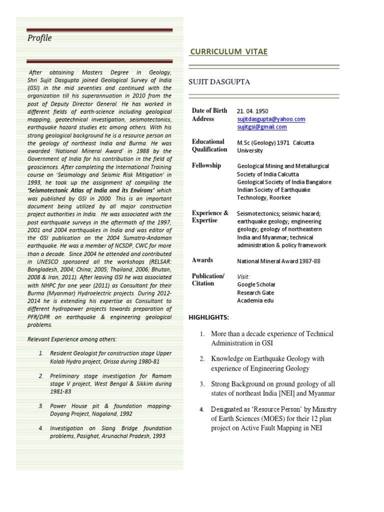 Biodata Sujit Dasgupta, 2014 | PDF | Geology | Earthquakes