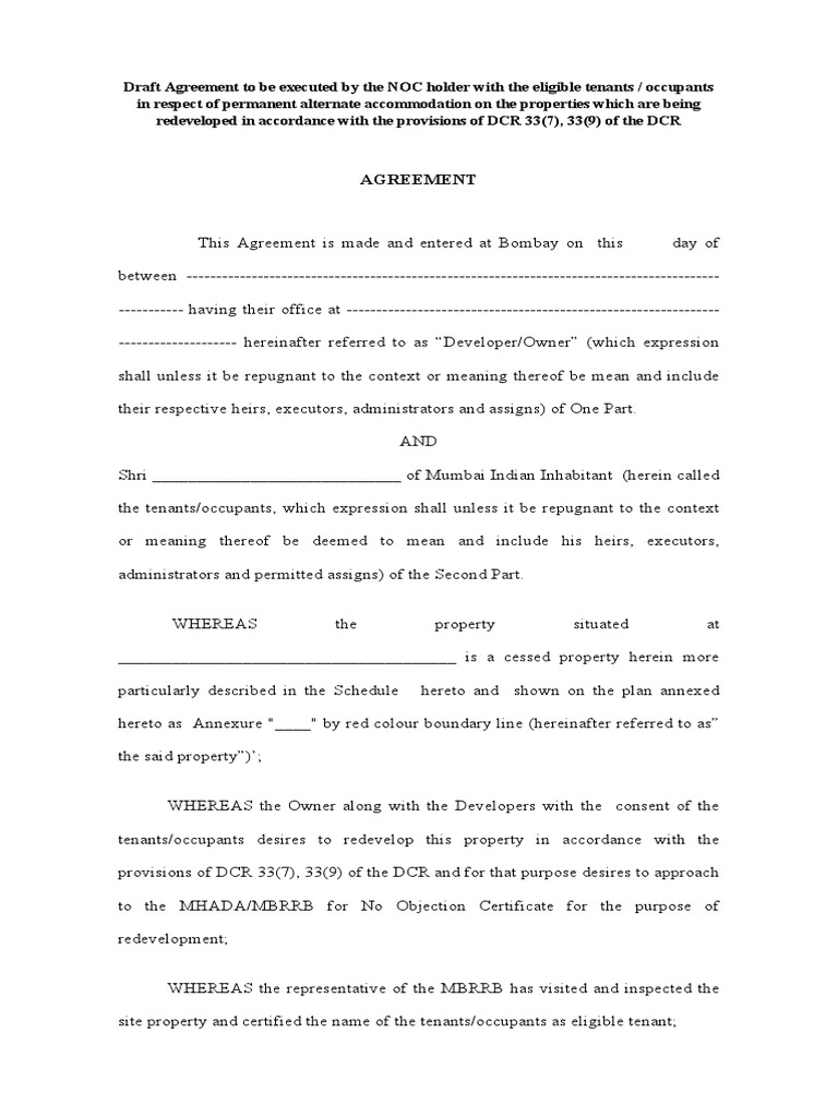 Mhada - Maharashtra.gov - in Sites Default Files Agreement For NOC From ...