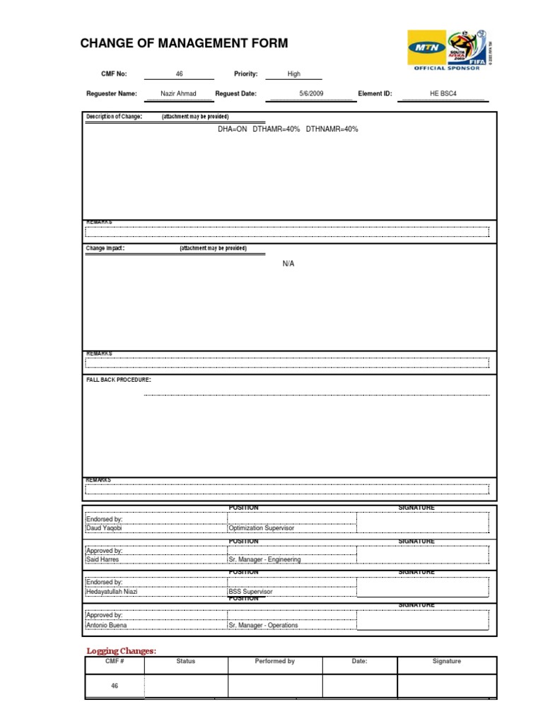 Change of Management Form Details | PDF