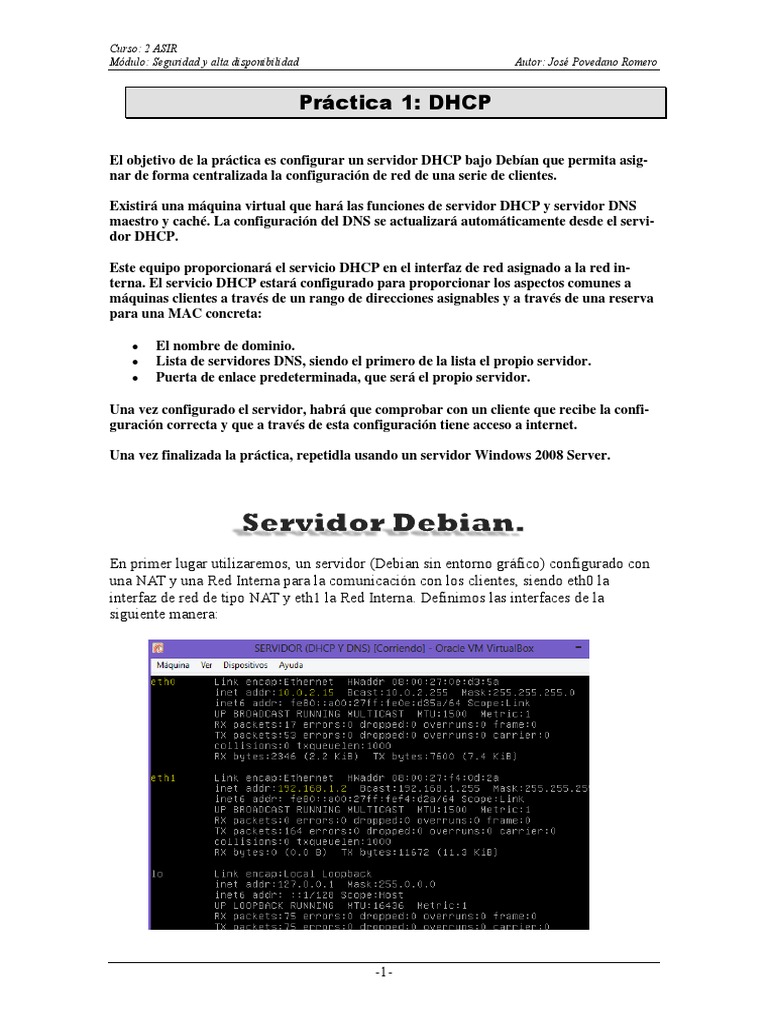 Practica 1 de DHCP | PDF | Dirección IP | Servicio de red