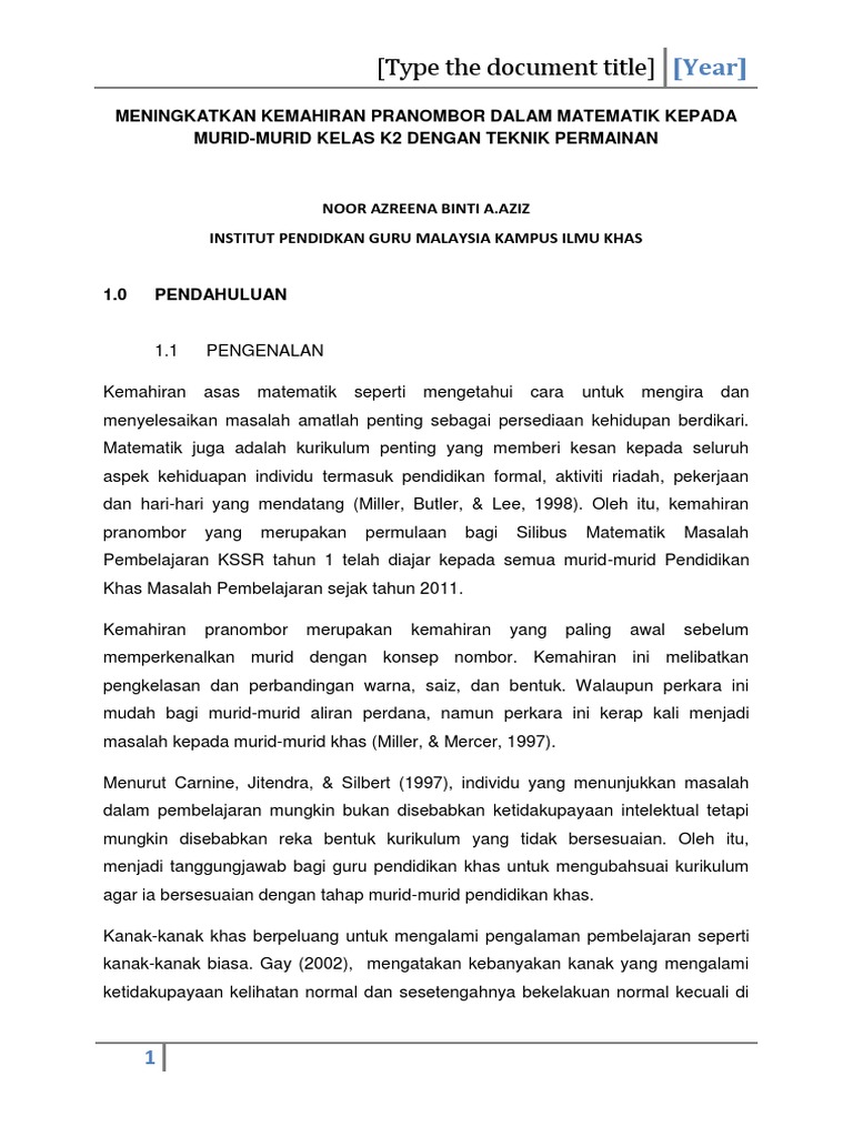 Meningkatkan Kemahiran Pranombor Dalam Matematik Kepada Murid | PDF