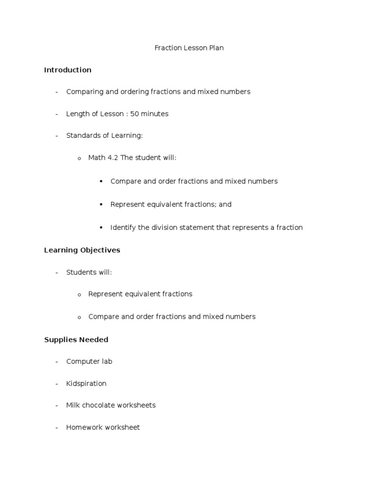 Fraction Lesson Plan | PDF | Fraction (Mathematics) | Behavior Modification