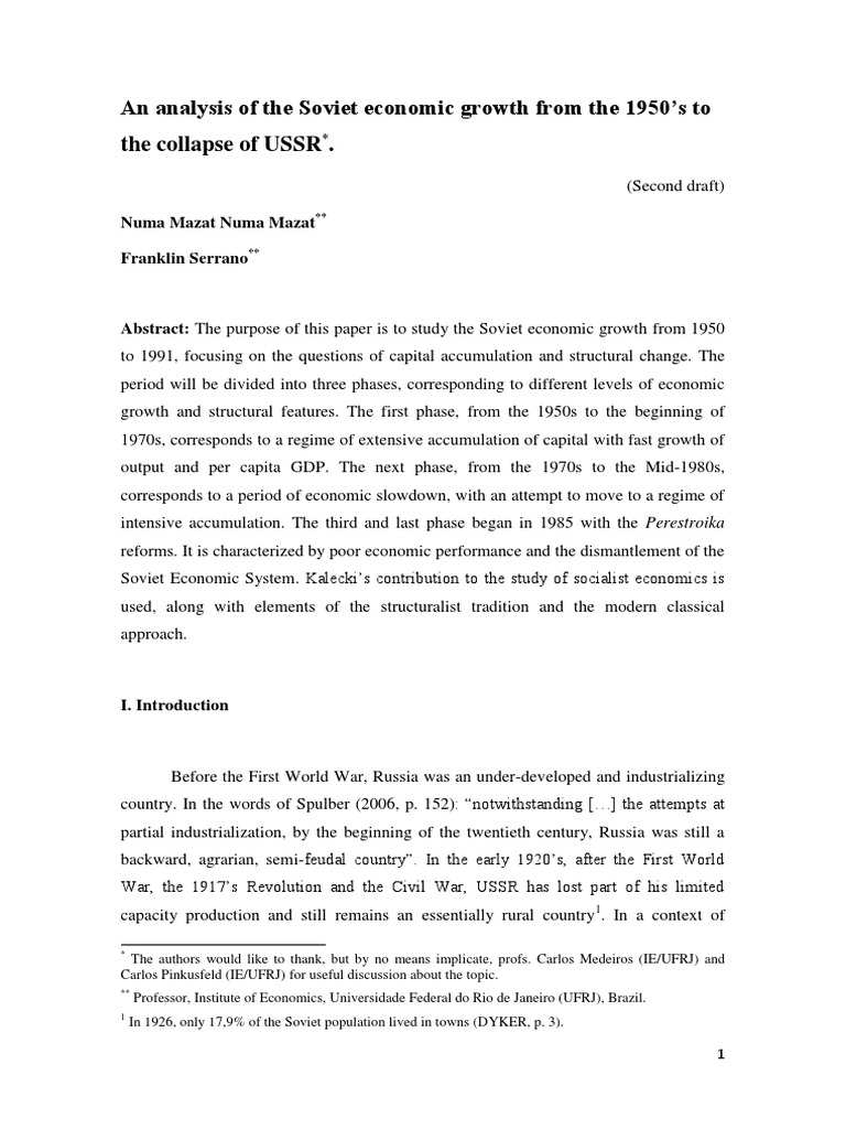 An Analysis of The Soviet Economic Growth From The 1950's To The ...