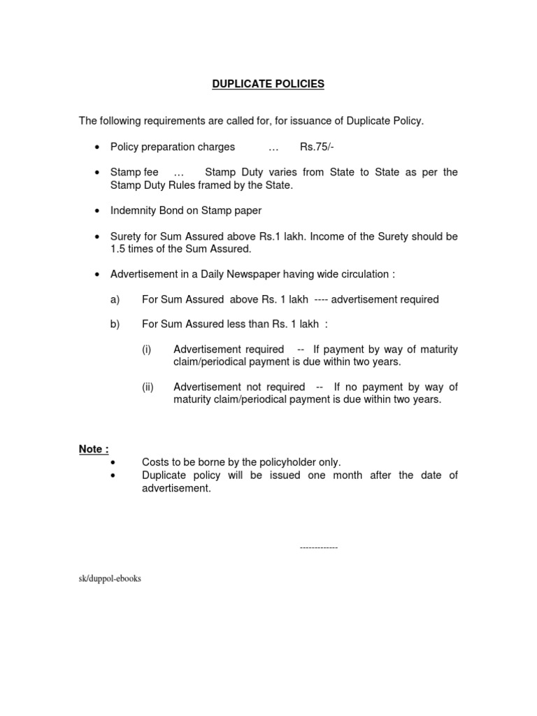 Duplicate Policy Issuance Guidelines | PDF | Law