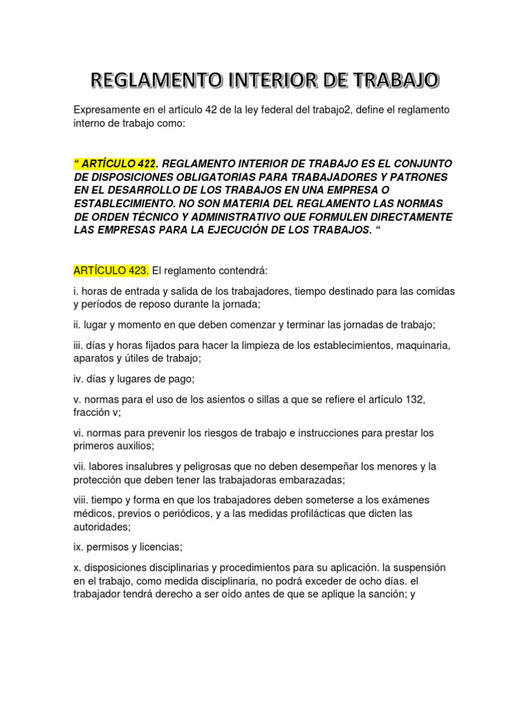 Reglamento Interno de Trabajo (Mexico) | PDF | Regulación | Gobierno