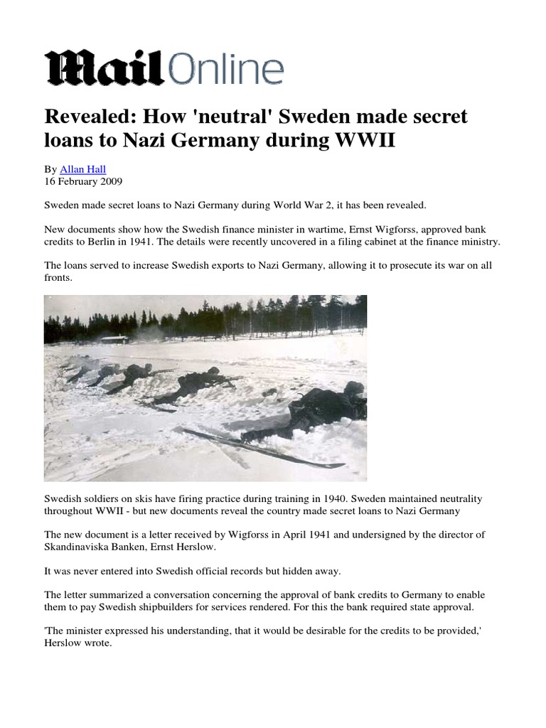 Sweden's Secret WWII Loans to Nazis | PDF