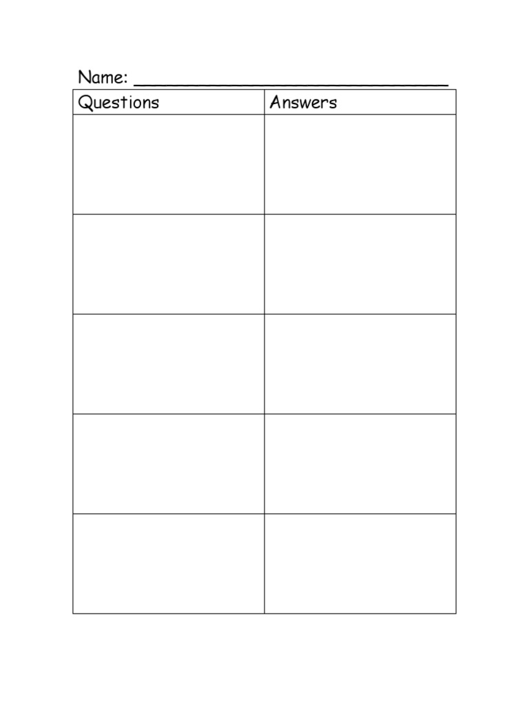 Question Answer Graphic Organizer-Questioning Resource | PDF