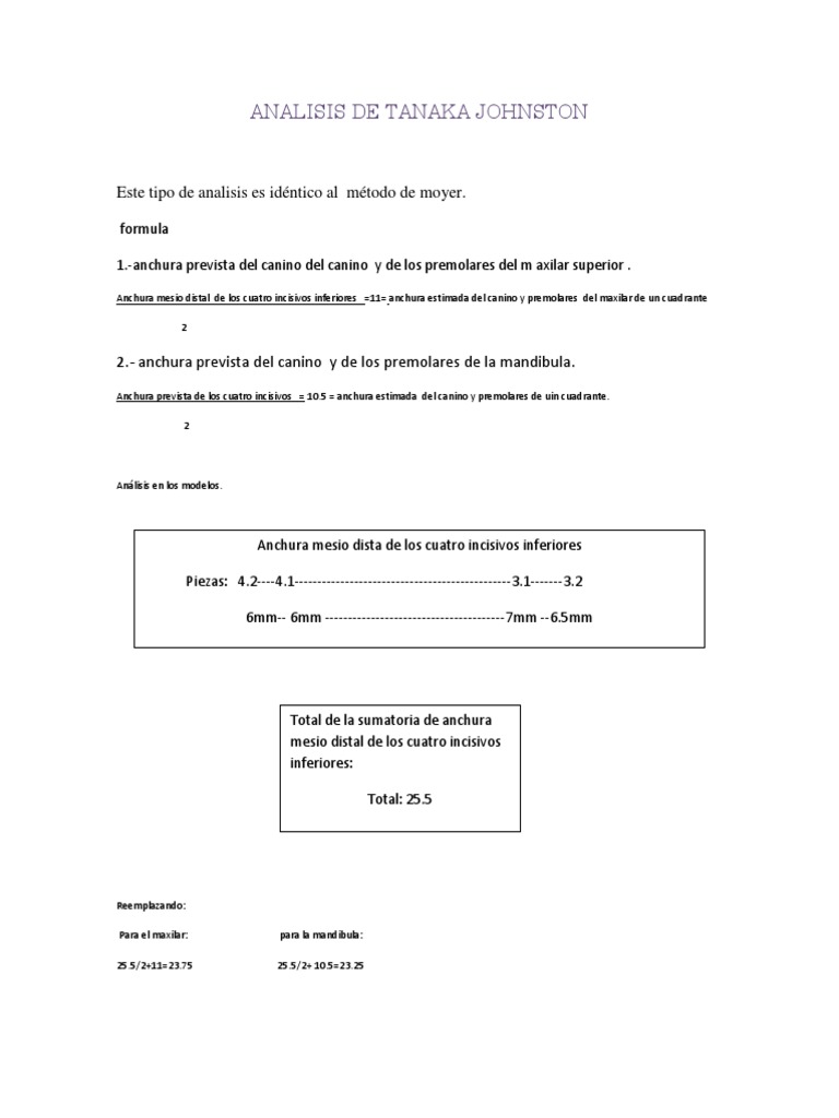 Análisis de Tanaka-Johnston en Odontología | PDF | Cara | Diente