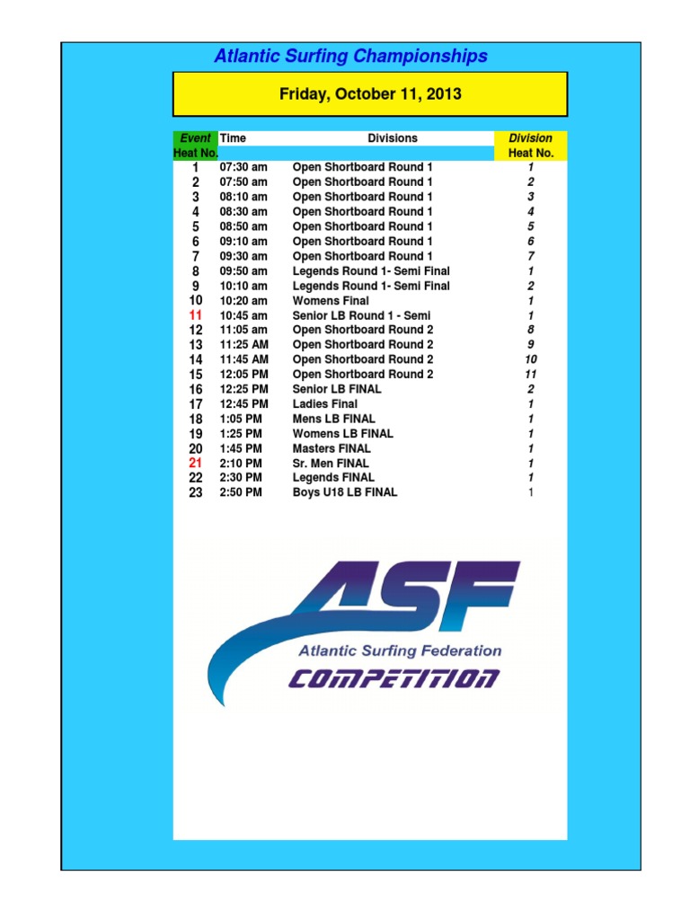 ASF Championships Schedule 2013 | PDF | Sports & Recreation | Home & Garden
