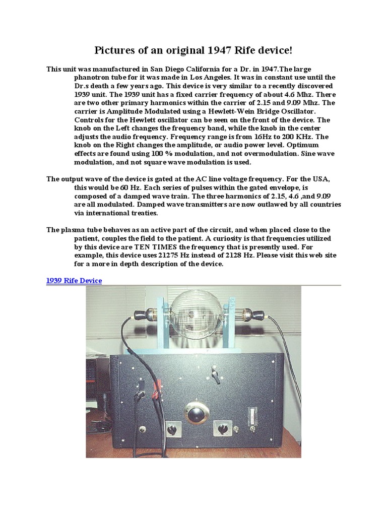 Pictures of An Original 1947 Rife Device | PDF | Vacuum Tube ...