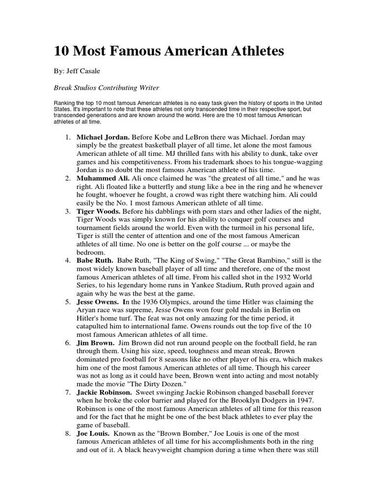 Top 10 Most Famous American Athletes | PDF | Babe Ruth | Jackie Robinson