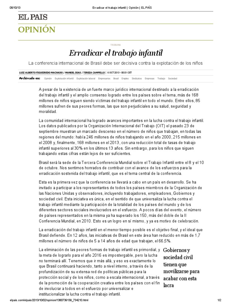 Erradicar El Trabajo Infantil - Una Tarea de La Cooperacion ...